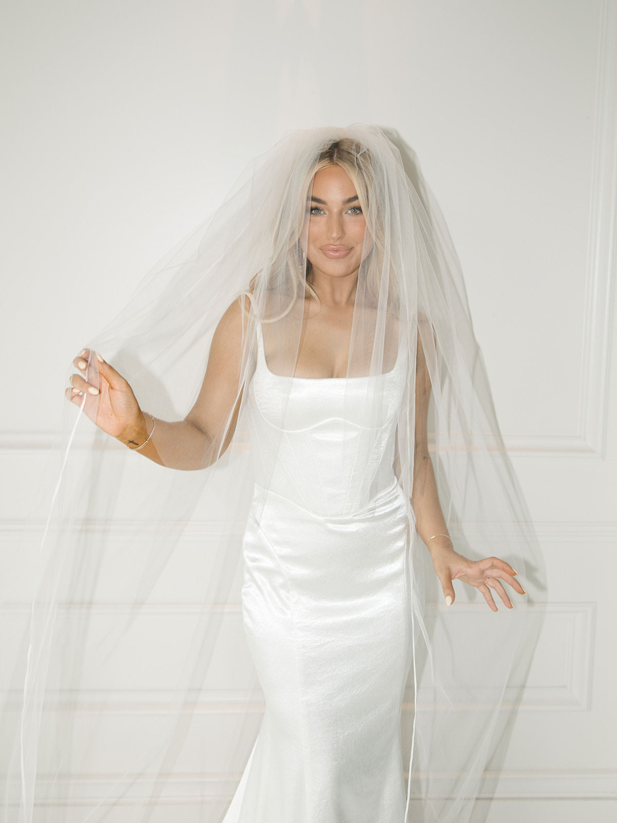 Satin Edged Cathedral Wedding Veil with Simple Blusher – One Blushing ...