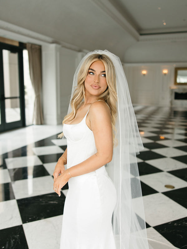 Satin Edged Cathedral Wedding Veil with Simple Blusher – One Blushing ...