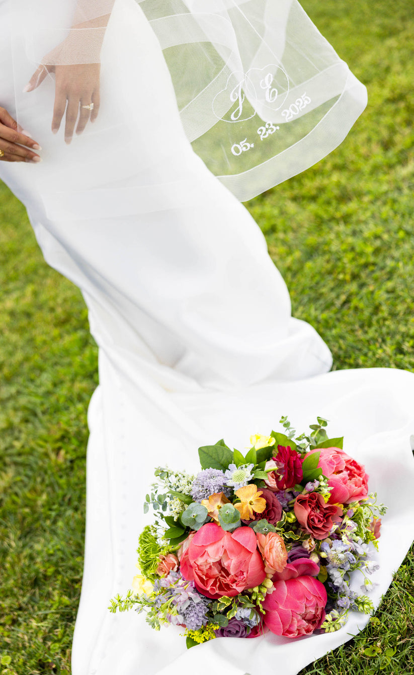 Small Embroidered Monogrammed Initials, Name, Date on Wedding Veil | I ...