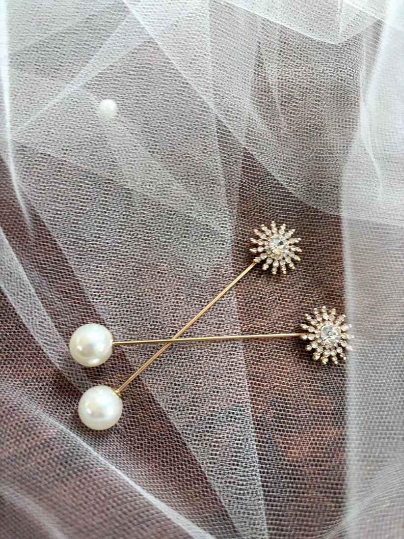 Pearl Bustle Pins for Wedding Veil or Dress, Beaded Set of 2 – One ...