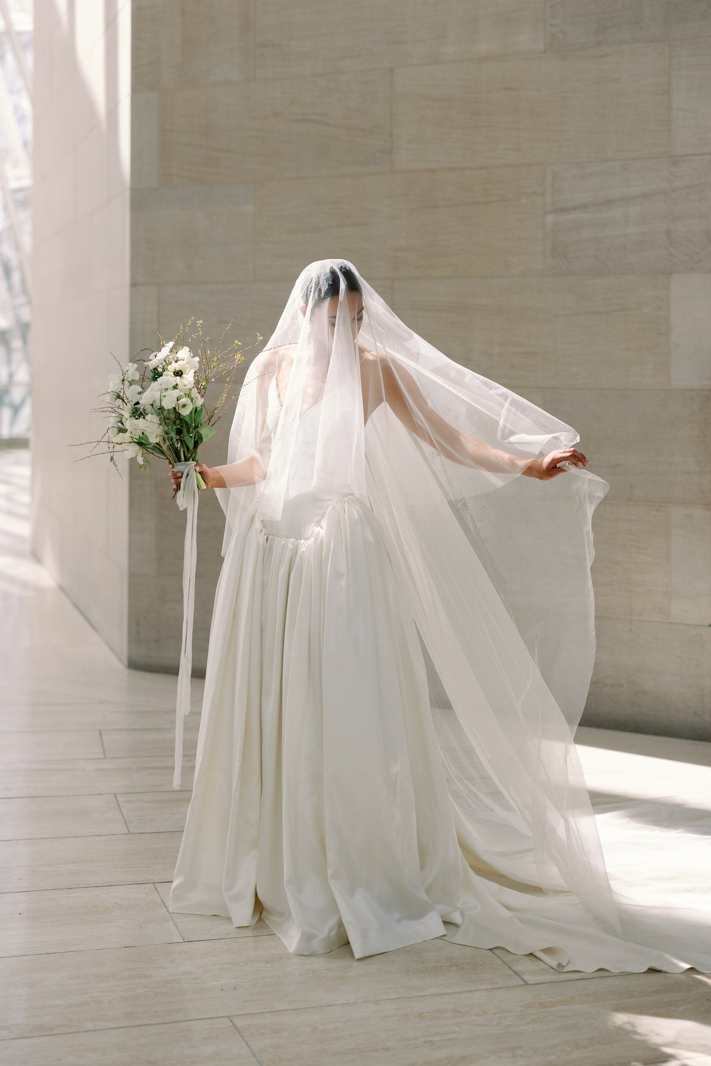 Two Tier Drop Wedding Veil, Long Veil with Blusher, Double Layer – One ...