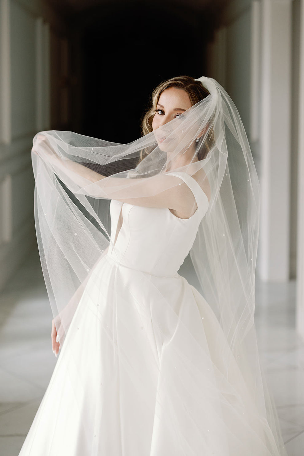 Pearl Cathedral Length Wedding Veil with Scattered Beading – One ...