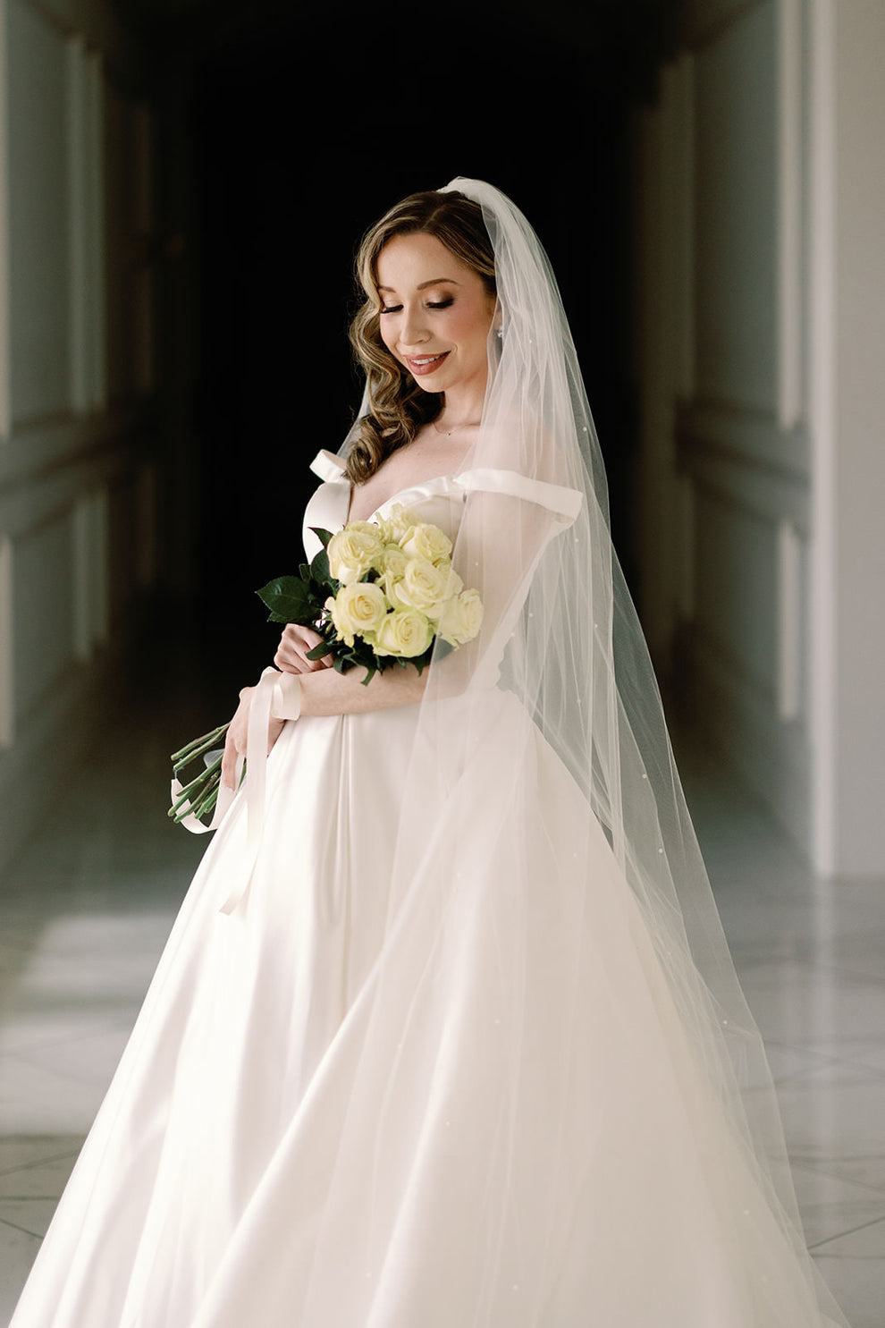 Pearl Cathedral Length Wedding Veil with Scattered Beading – One ...