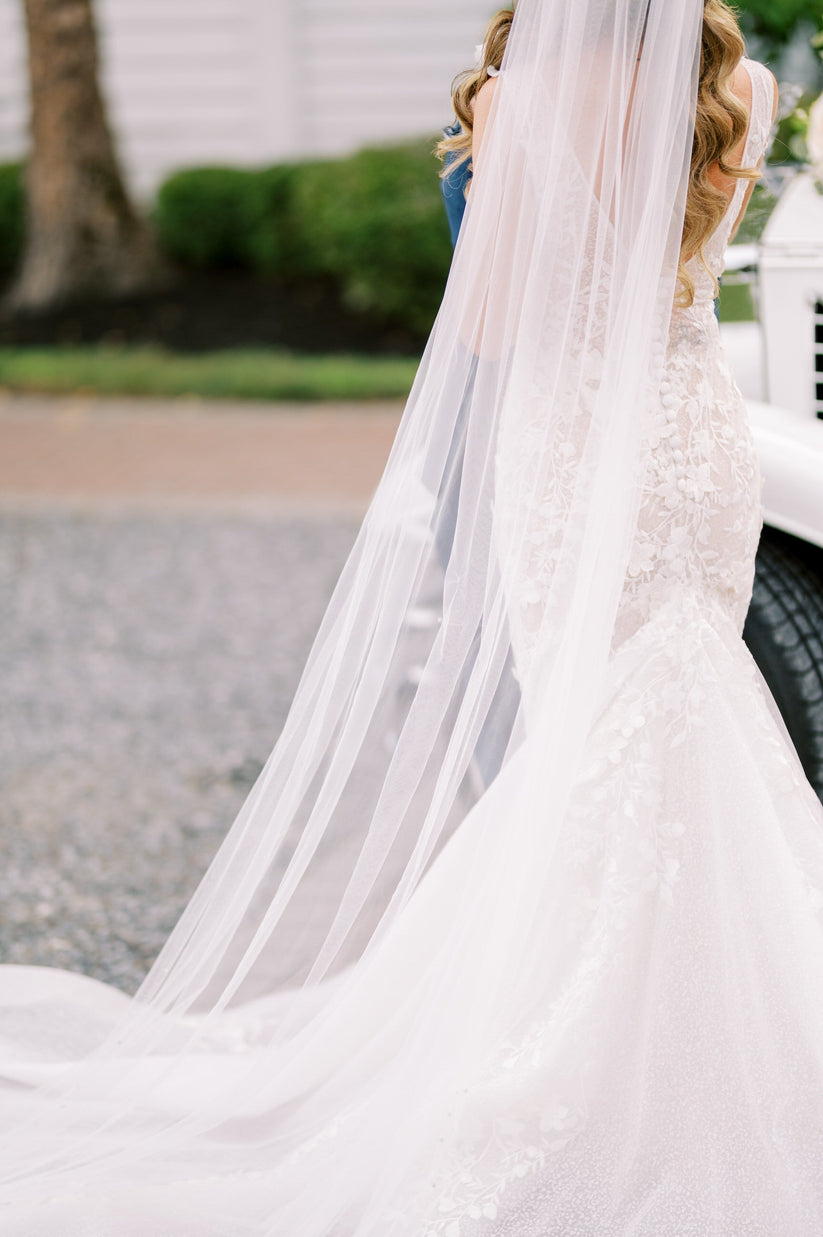 English Net Cathedral Wedding Veil, Single Tier Raw Edge Bridal Veil ...